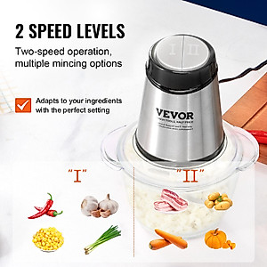 VEVOR Food Processor, Mini Electric Chopper 400W, 2 Speeds Electric Meat Grinder, Stainless Steel Meat Blender, for Baby Food, Meat, Onion, Vegetables, 5 Cup