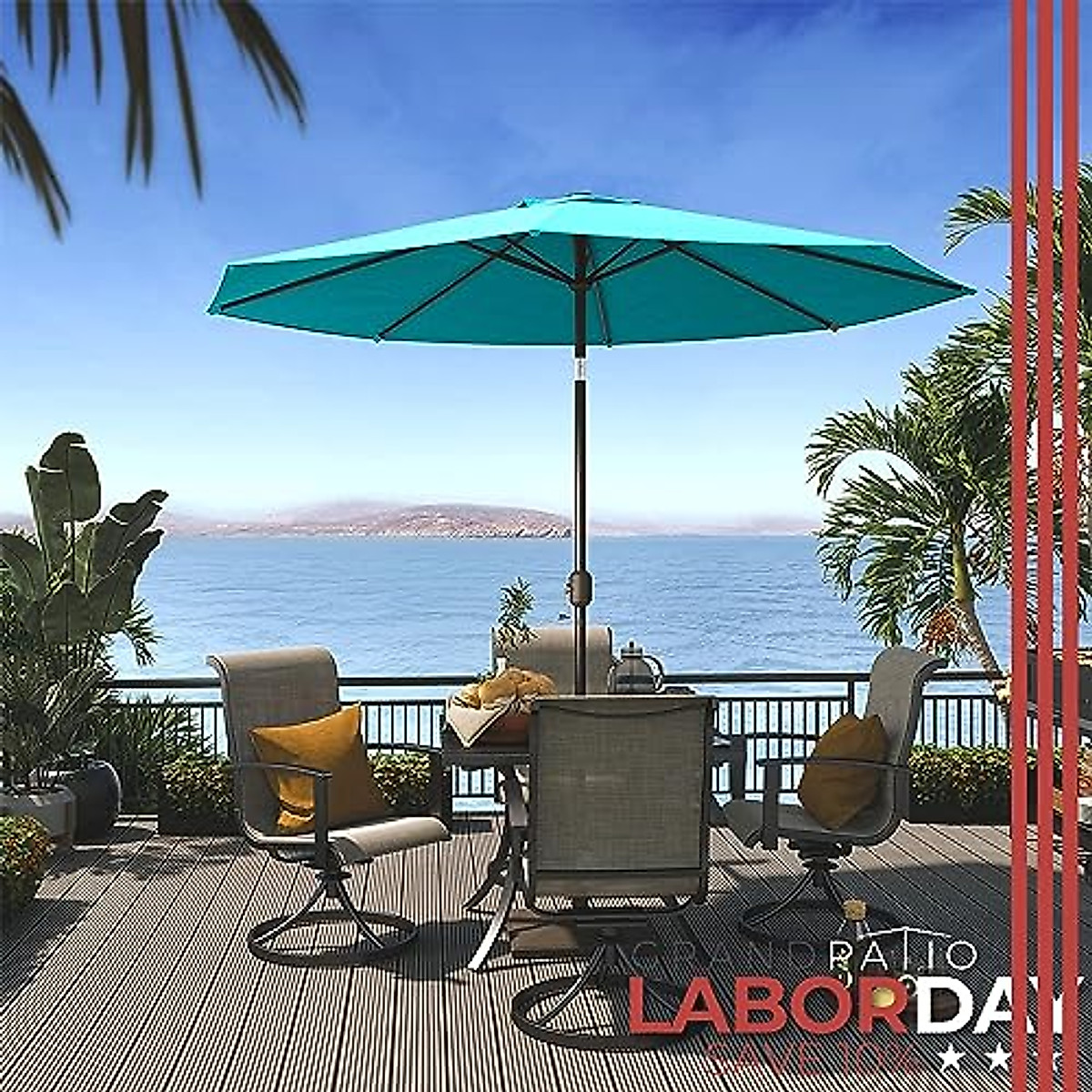 Grand patio 9 FT Enhanced Aluminum Patio Umbrella, UV Protected outdoor Umbrella with Auto Crank and Push Button Tilt, Blue