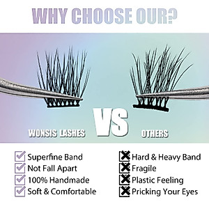 WONSIS Lash Clusters, False Eyelashes Individual for DIY Lash Extension, 48 Clusters Mix Length Individual Lashes, Natural Look Reusable Cluster Lashes for Home Eyelash Extensions (Volume)
