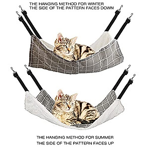 3 Pcs Cat Hammock, Reversible Cat Hanging Hammock Pet Cage Hammock Soft Plush Cat Bed Double Sided Resting Sleepy Pad with Adjustable Straps for Cats Rabbits Small Dogs Small Animals