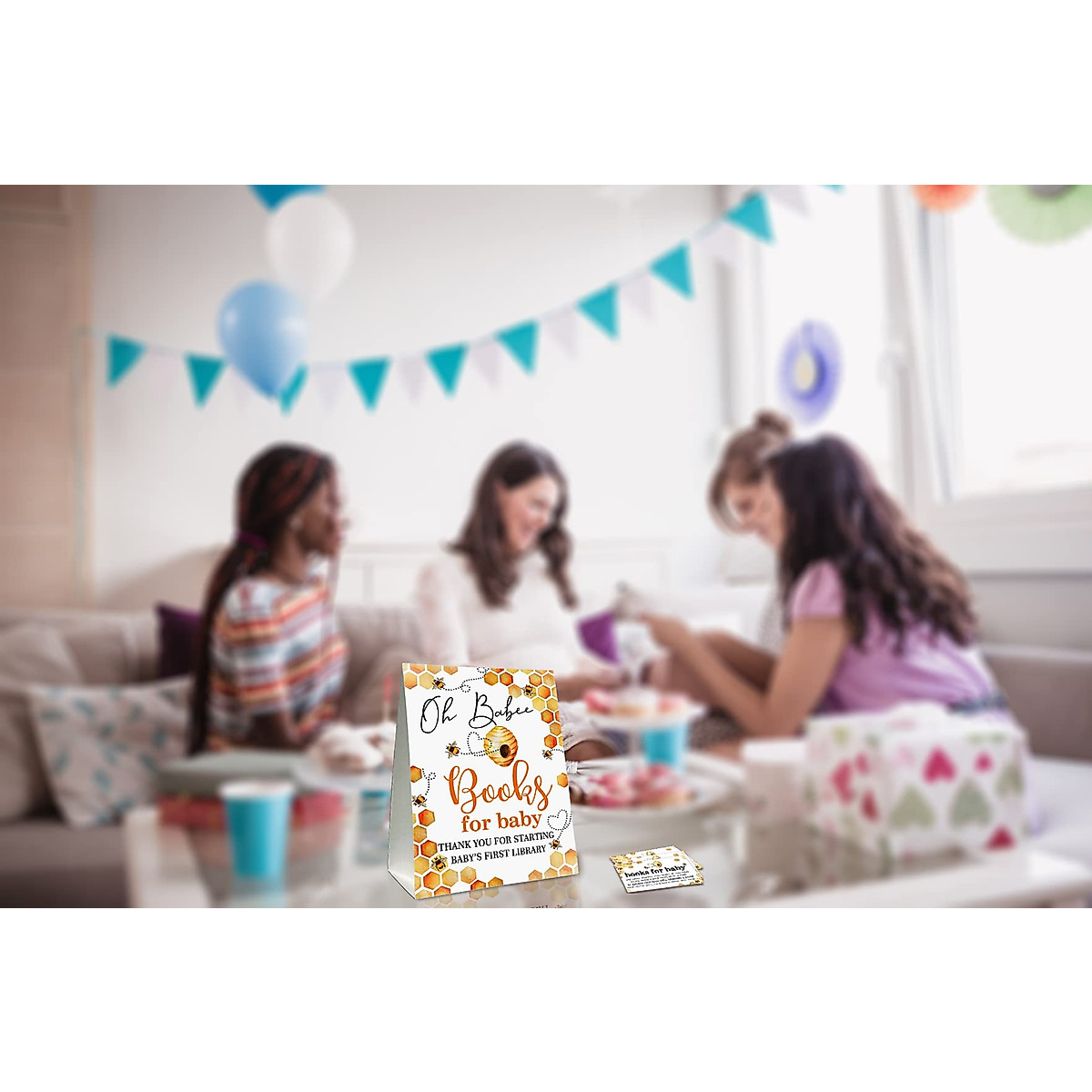 Yuansail Book Request For Baby Shower, Honeycomb Bumble Bee Themed baby cards books for,Party Favors For Baby Showers Game Cards, 1 Sign & 50 Cards Per Pack – (bb013-book)