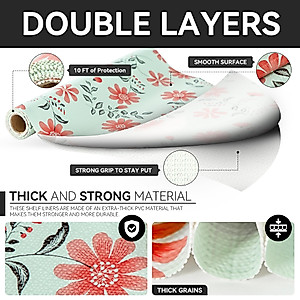 RAY STAR Shelf Liner, 12 Inch x 10 Feet Non Adhesive White Daisy Red Floral Cabinet Liner for Pantry Drawer Vanity, Strong Grip Non Slip Waterproof, Shelf Liners for Kitchen Cabinets