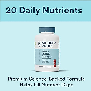 SmartyPants Multivitamin for Men, Gummies: Omega 3 Fish Oil (EPA/DHA), Methylfolate, CoQ10, Vitamin D3, C, Vitamin B12, B6, Vitamin A, K & Zinc for Immune Support, 180 Gummies (30 Day Supply)