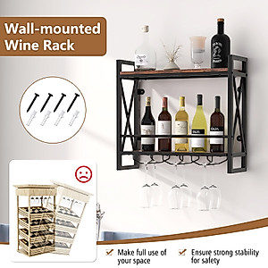 Giantex Industrial Wall Mounted Wine Rack, 2-Tier Metal Hanging Wine Bottle Glass Rack w/ 12-Bottle Holders, Heavy Duty Wall Wine Floating Shelves for Home Bar, Kitchen, Dining Room, Rustic Brown