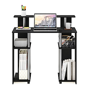 Furinno Jaya Simple Design Computer Writing Desk, Americano/Stainless Steel, 20.3 (D) x 35.6(W) x 35.7 (H) inches.