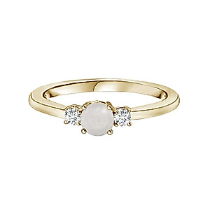MOONEYE Trio Stone Ring! 5 MM Round Pearl Gemstone 925 Sterling Silver Yellow Gold Plated Women Love Ring