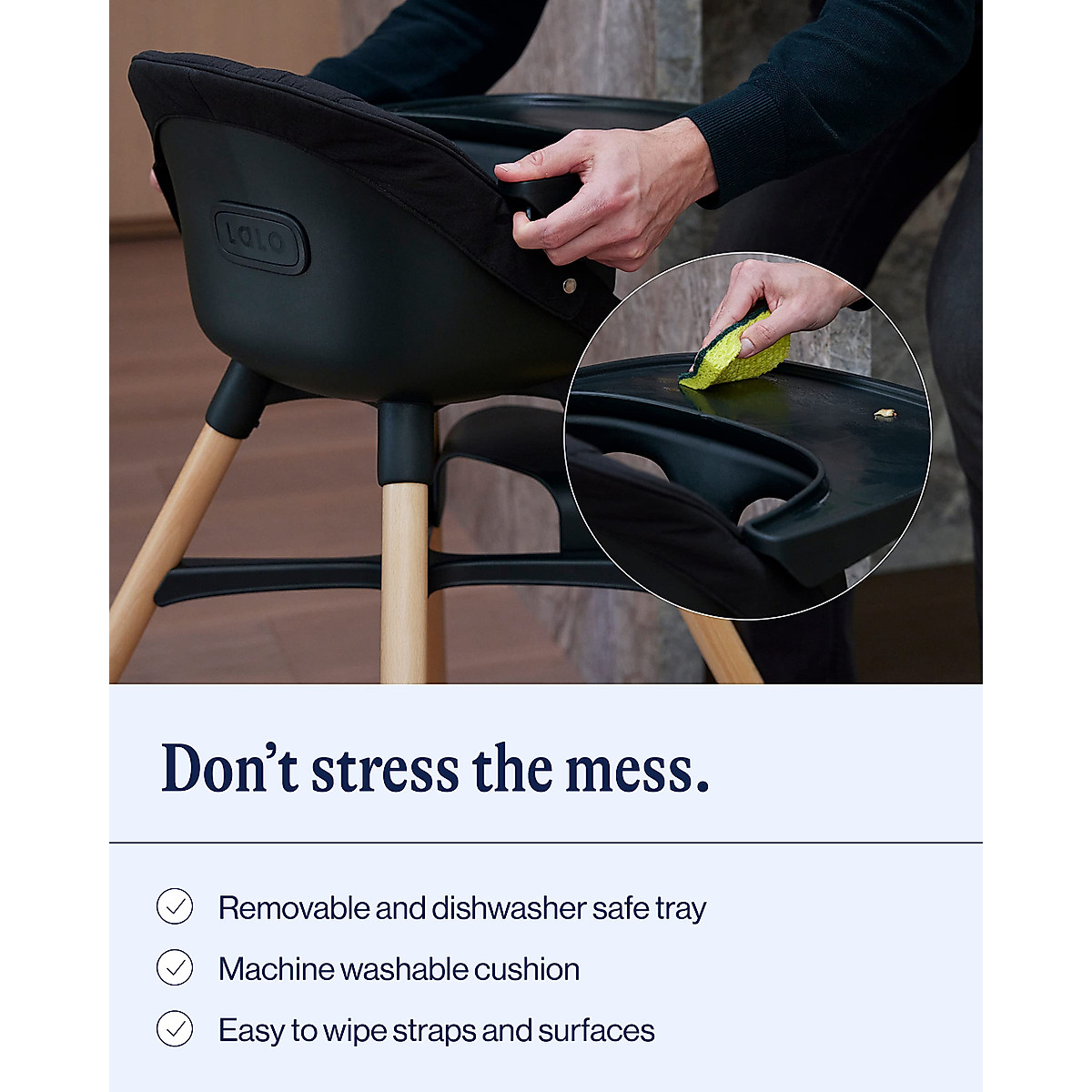 Lalo The Chair Convertible 3-in-1 High Chair - Wooden High Chair for Babies & Toddlers, Baby High Chair with Dishwasher Safe Tray, Adjustable Footrest & Machine Washable High Chair Cushion, Coconut