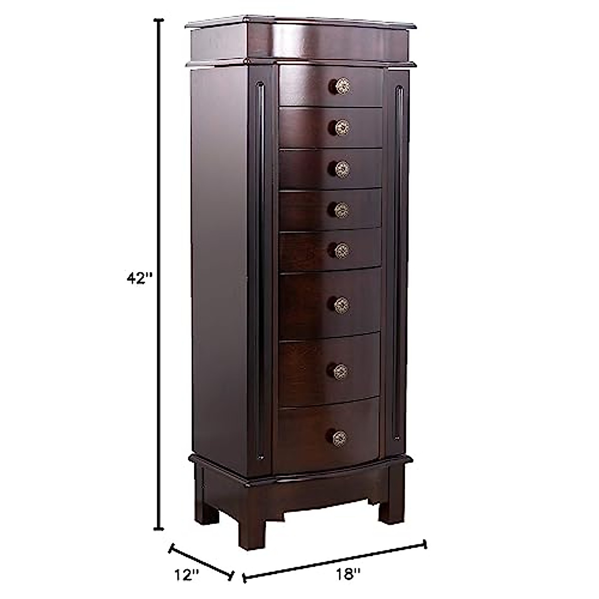 Hives and Honey Shiloh Large Jewelry Armoire Cabinet Standing Storage Chest Neckalce Organizer, Dark Walnut