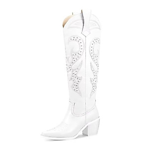wetkiss Cowboy Boots - Women's White Cowgirl Boots, Mid Calf & Knee High