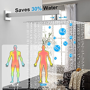 Shower System Modern Rain 12 inches Brass Shower Faucet Set With Valve and Diverter Shower Mixer With Handheld High Pressure Square Rainfall Shower Rough-in Valve (12‘’, Brushed Nickel)