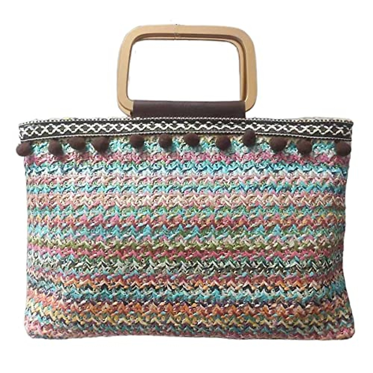 Tekzitfuir Women Straw Tote Bag Straw Beach Handbags Weaving Shoulder Bag Purse Woven Bags in Summer (Colorful) Small Size