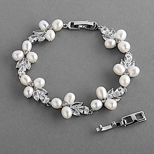 Mariell Freshwater Pearl Bridal Bracelet, 6 5/8" Plus 1/2" Extender, Wedding, Prom Jewelry Gift for Women