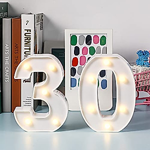 30th Birthday Decorations Marquee Numbers Light up Letters Plastic Led Light Up Number Letters Figure Fairy Birthday Party Supplies Battery Operated Numbers for 30th Happy Birthday Anniversary Event