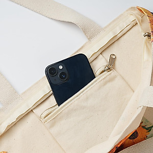 BROADREAM Canvas Tote Bag Aesthetic - Zippered Tote Bag with Interior Pocket by Shoulder Tote Bags for Women Shopping,School