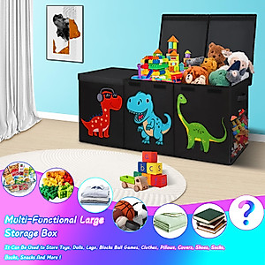 Extra Large Toy Box, Collapsible Sturdy Toy Storage Organizer with Lids, Dinosaur Toy Box for Boys Girls, 40"x16"x16" Kids Toy Chest Bin Box Baskets for Living Room, Playroom, Bedroom, Nursery, Black