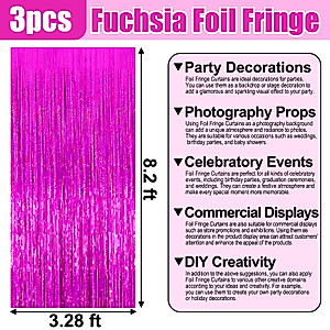 3 Pack Rose Red Foil Fringe Curtain Backdrop, 3.28Ft x 8.2Ft Metallic Tinsel Foil Fringe Streamer Curtains for Photo Booth, Mother's Day, Easter, Birthday, Wedding Party Decorations