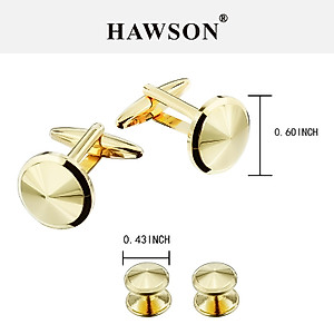 HAWSON Cuff links Mens and Studs Tuxedo Set Gold Color with Platinum Finish Two Cufflinks for mens with Six Shirt Studs Wrapped in Stylish Velvet Gift Bag