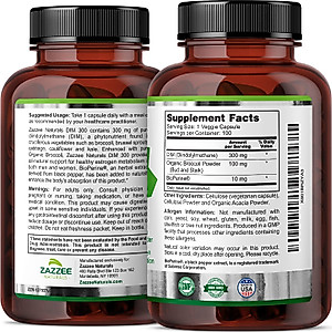 Zazzee Extra Strength DIM 300, 10 mg BioPerine and 300 mg DIM per Capsule, 100 Vegan Capsules, 3+ Month Supply, Plus Pure Organic Broccoli Extract, 100% Vegetarian, All-Natural and Non-GMO