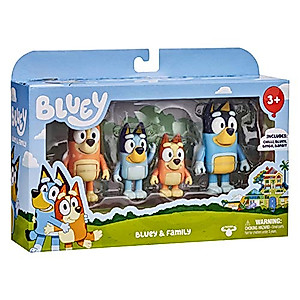 Bluey and Family 4 Pack of 2.5-3" Bluey, Bingo, Chilli, Bandit Poseable Figures