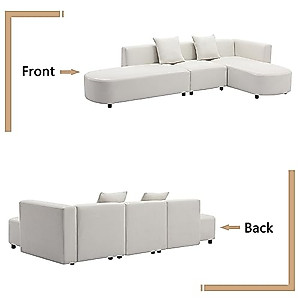 CALABASH Modern L Shaped U Style Seat Couch, Left Facing Sectional Modular Sofa, Convertible Upholstered 3-5 Seater Couches with 2 Pillows for Living Room, Bedroom, Office (White, L-Shaped)