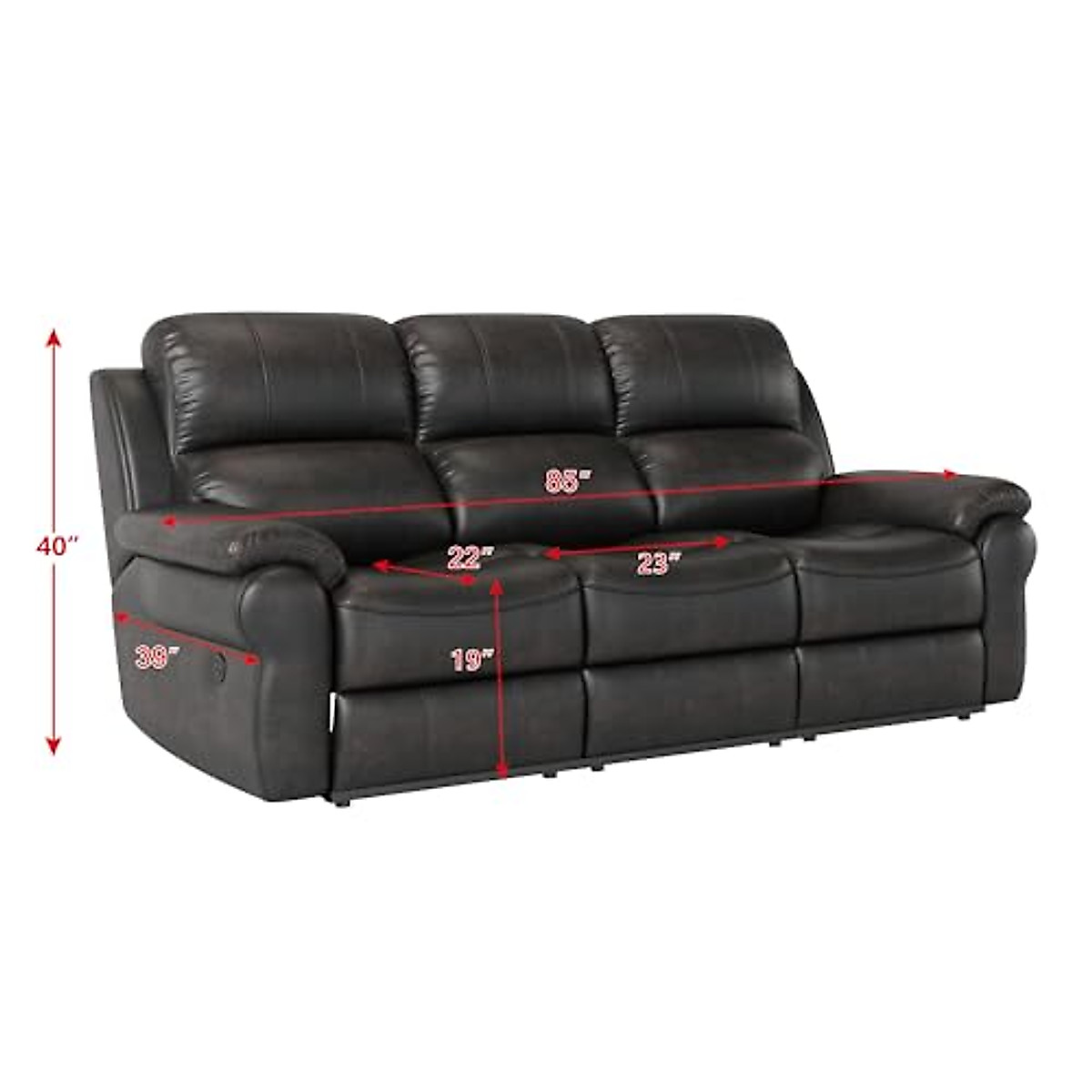 Breathable Leather Upholstered Power Motion Reclining 3 Seaters Sofa Couch W/USB Port, Wireless Charger,Stainless Steel Cupholders,Drop Down Table,2 Recliner Chaises and Magazine Bag for Living Room