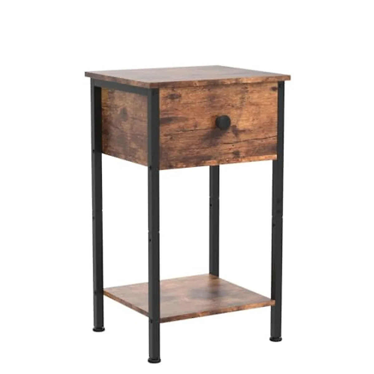 WLIVE Nightstands Set of 2, Bedside Tables with Adjustable Wooden Drawer, 2-Tier Night Stands for Couch, Bed, Sofa, End Table Side Table for Bedroom, Living Room, Rustic Brown