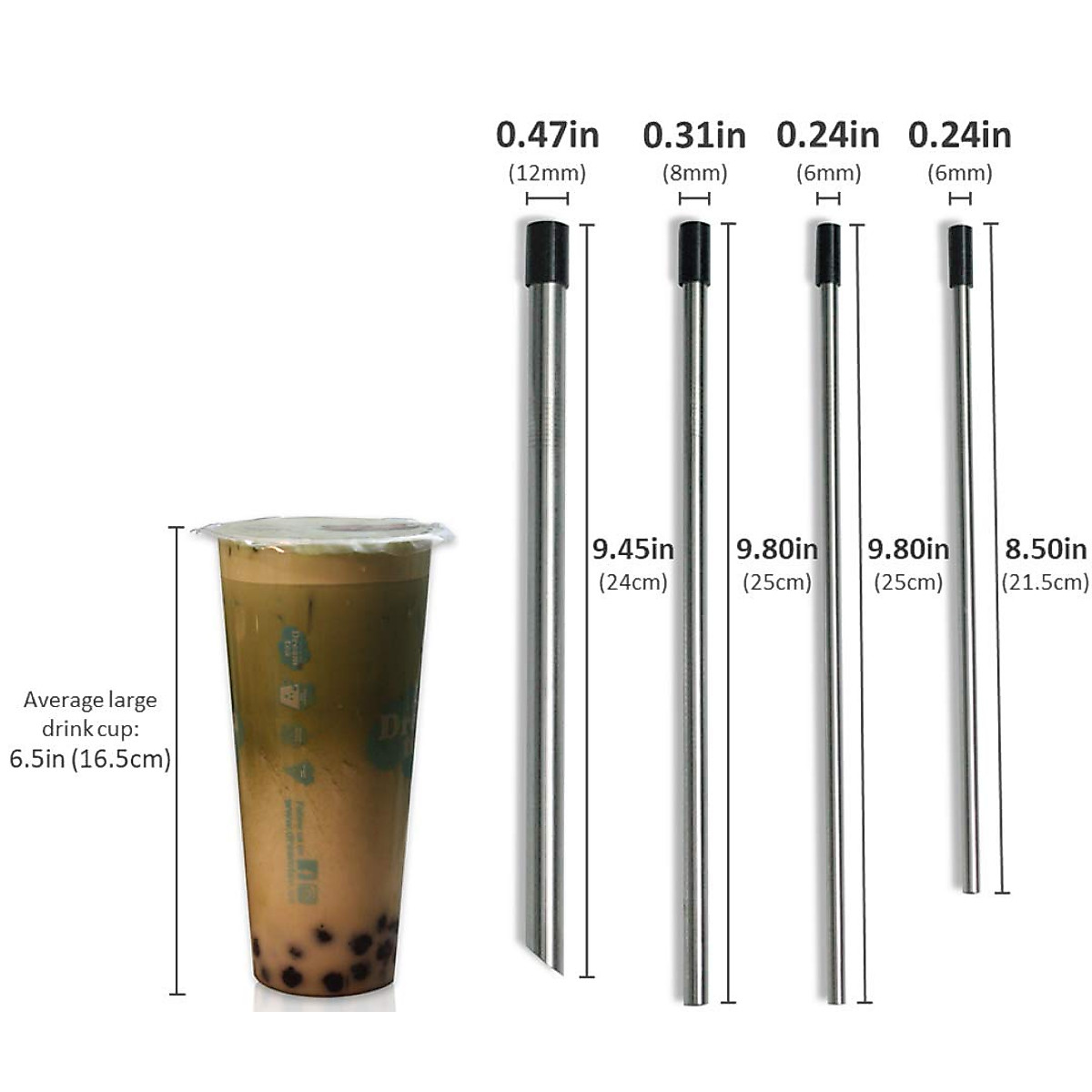 Myracir Reusable Stainless Steel Drinking Straws w/Elegant Vegan Leather Travel case | 4 straws + 4 Silicone Tips + 2 cleaning brushes | 1 wide boba straw w/pointed end | 2 long straws | 1 short straw