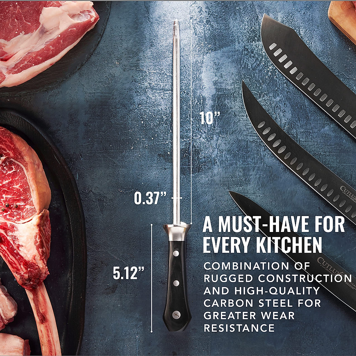 Cutluxe Honing Rod, Sharpening Steel for Kitchen Knives – 10" Honing Steel – Ergonomic Handle Design – Artisan Series