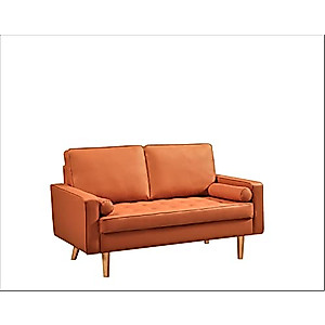 Container Furniture Direct Faux Leather Sofa for The Modern Living Room with Removable Cushions and Solid Wood Legs, Luxury Style Button-Tufted Loveseat, 58" Wide, Red Orange