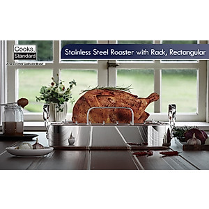 Cooks Standard Stainless Steel Roaster Pan with V-Shaped Rack, 16-Inch by 13-Inch Turkey Roasting Pan Bakeware for Oven, Rectangular
