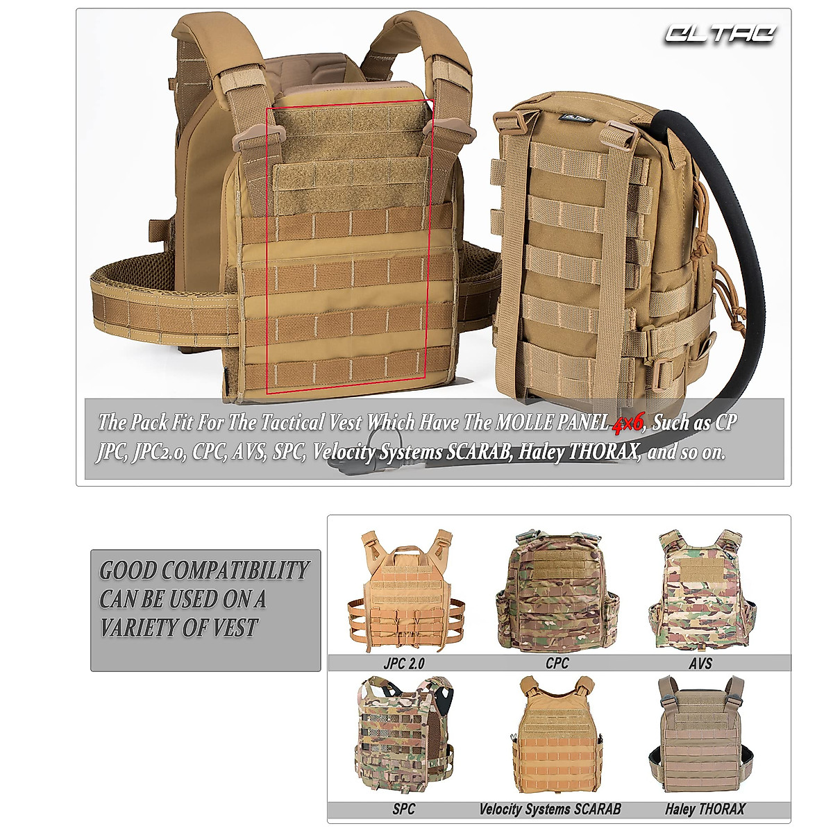 CLTAC Small Tactical Backpack MOLLE Hydration Pack Outdoor Water Bladder Carrier Pack for Vest with IFAK Med Pouch and 1.5L Bladder