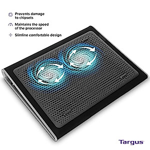 Targus 17 inch Dual Fan Lap Chill Mat - Soft Neoprene Laptop Cooling Pad, Heat Protection/Dispersion Laptop Cooler/Fan, USB-A Connection, Black