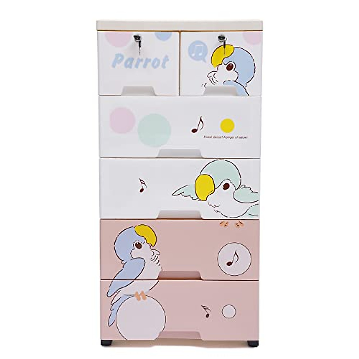 LOYALHEARTDY Plastic Dresser 6 Drawers Storage Cabinet Drawers Organizer with 2 Locker for Clothes/Toys, Bedroom, Playroom, Closet Drawers Large, Parrot
