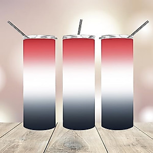 Ombre Red White Blue Skinny Tumbler, Stainless Steel Vacuum Insulated Tumbler, Coffee Cup with Lids and Straw, Travel Mug for Hot and Cold Drinks for Home Office (20 oz)