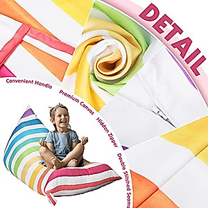 Stuffed Animal Storage Bean Bag Chair Cover Organizer Extra Large Beanbag Stuffed Animal Holder Canvas Stuff Animal Storage Sleeping Storage Bean Bag Chair Without Filling for Kids (Rainbow Style)