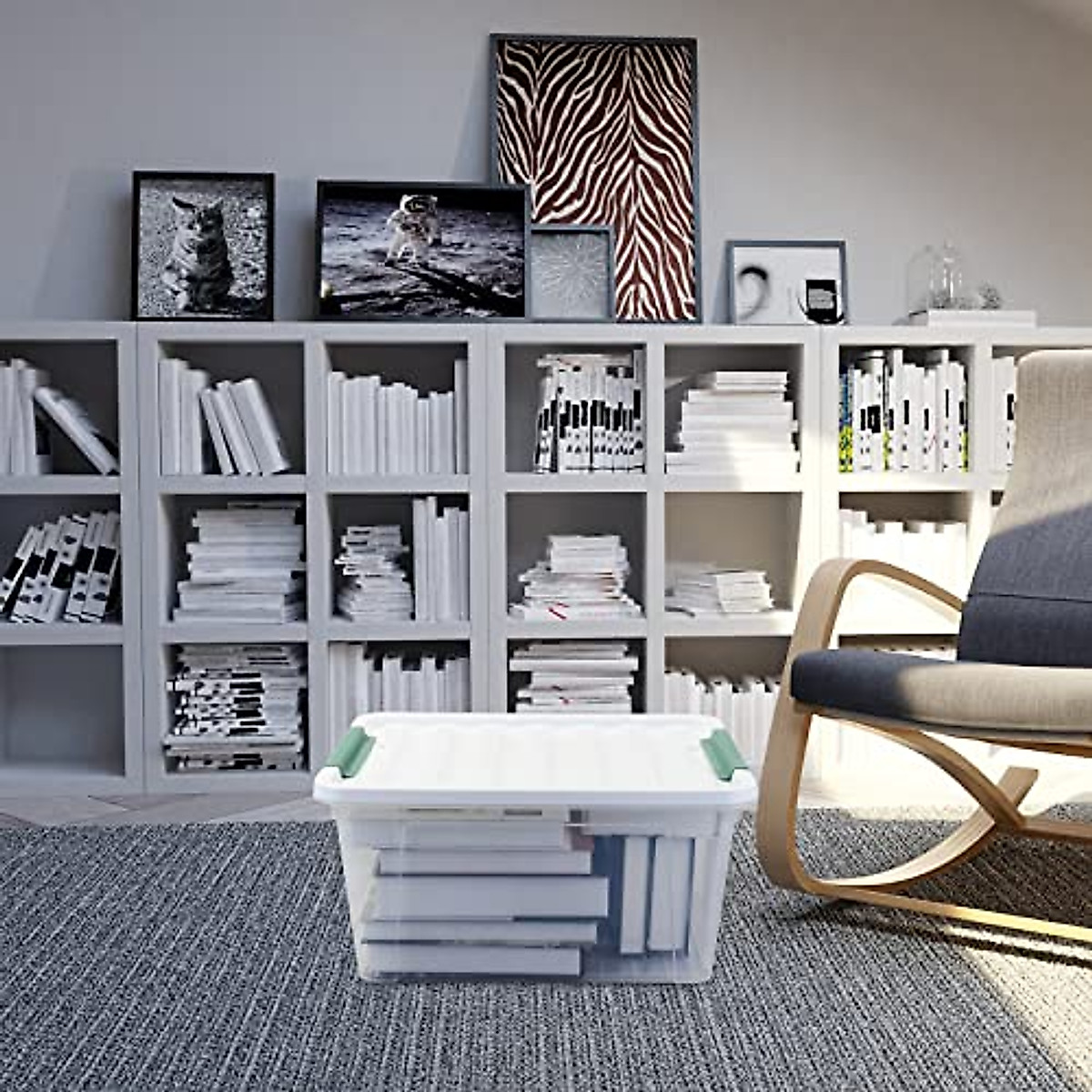 Parlynies 4-Pack Large Stackable Storage Boxes, 35 Quart Plastic Storage Bins with Lid, Clear