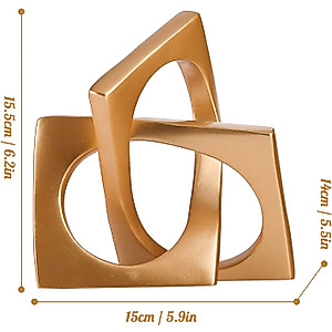 Modern Geometric Sculpture Gold Knot Statue Decor, Home Gold Bookcase Centerpiece jax Decorative, Geometric Tabletop Sculpture and Figurines, For Golden Home Decor Accent, Cube Decorative Ornaments