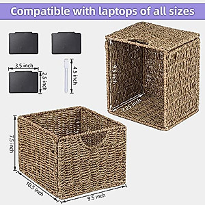 Seagrass Storage Baskets with Labels, 10.5x9x7.5in Wicker Storage Basket, Storage Baskets for Shelves Set of 3, Pantry Baskets Organization,Kitchen Storage Baskets, Bathroom Shelves Storage Basket