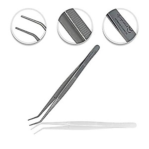 Cynamed Premium Dental College Tweezer Tools-Stainless Steel with Curved Serrated Tip Multipurpose Forceps for Oral Care Denture Teeth Cleaning (1)
