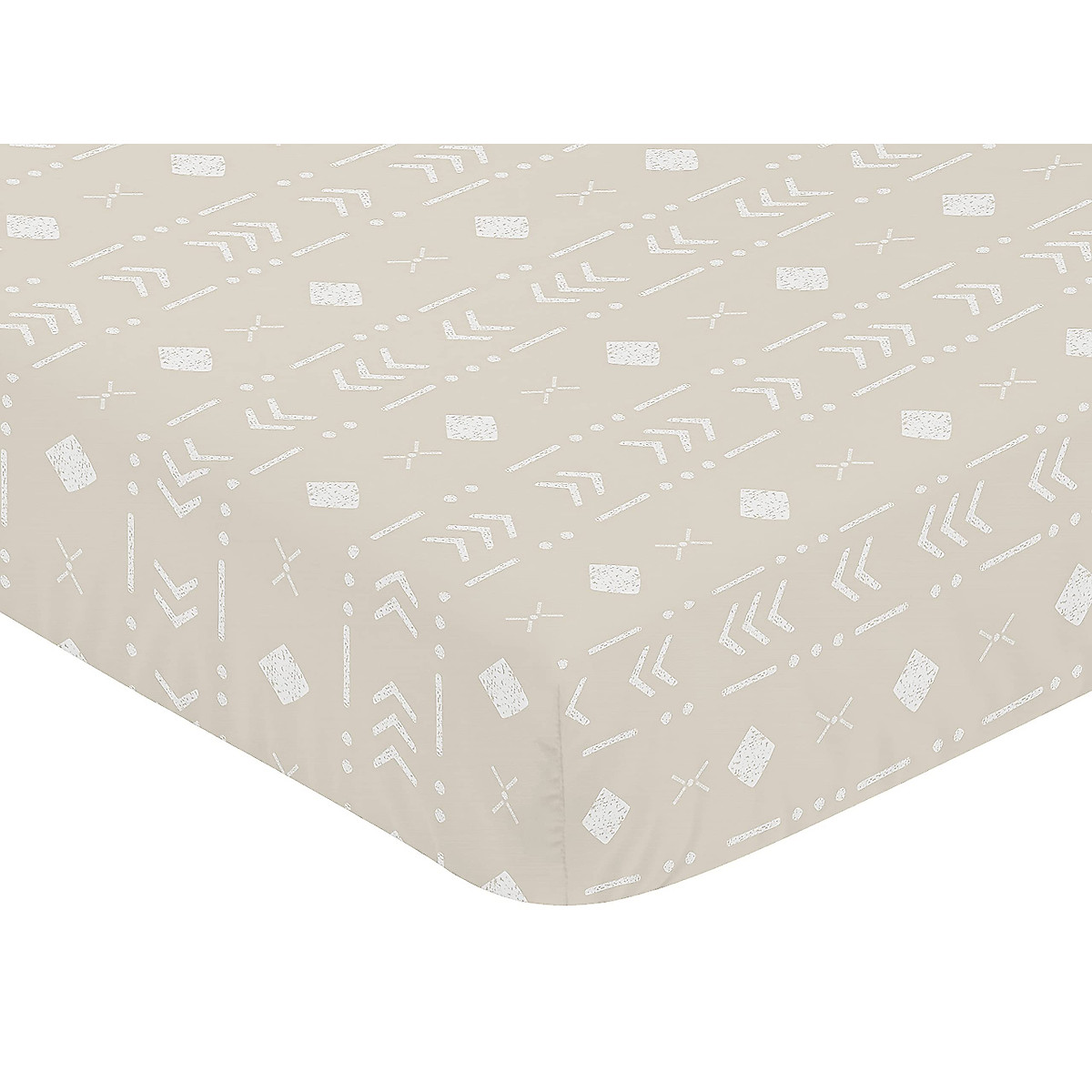 Sweet Jojo Designs Boho Aztec Geometric Boy or Girl Fitted Crib Sheet Baby or Toddler Bed Nursery - Gender Neutral Beige Taupe Tan and White Bohemian Southwest Tribal for Llama Collection