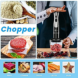 FKN Immersion Blender Handheld with 4 Interchangeable Blades,8 in 1 Hand Blender Electric with 500W Motor,8 Speed and Turbo Mode Handheld Blender Stick with 500ml Chopper,Mixing Beaker, and Whisk