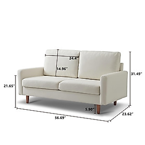 Halamine 57" Loveseat Couch Sofa,Mid-Century Modern Love Seat Couch with Armrests for Living Room,Easy to Install 2-Seat Sofas & Couches for Living Room Apartment Office Bedroom,Beige