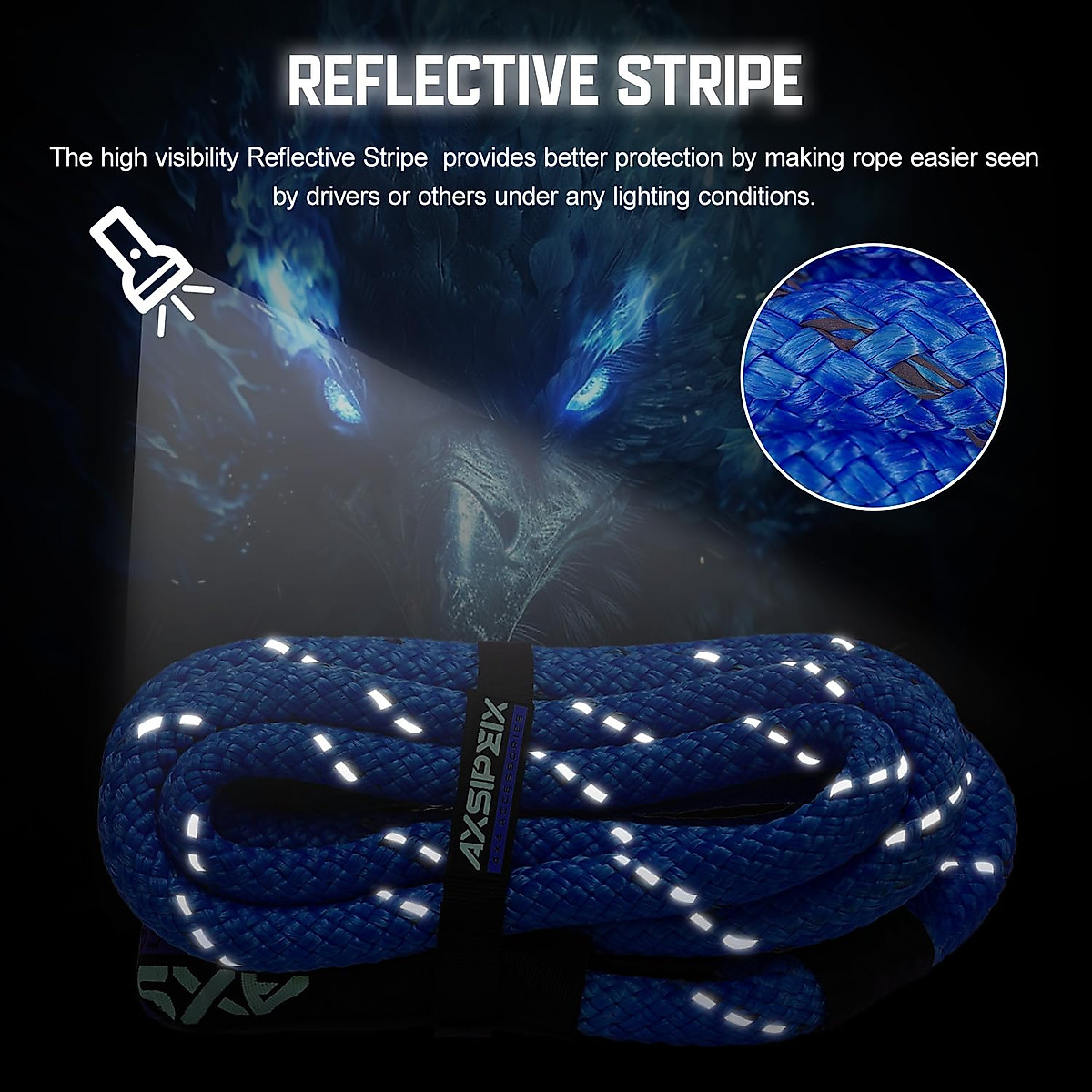 AXSIPEIX 1"×30ft Kinetic Recovery Rope (48,500lbs) Heavy Duty Offroad Recovery Rope with 2 Soft Shackles 1/2" x 22" Offroad Recovery Kit for UTV, ATV, Truck, Car (Blue)
