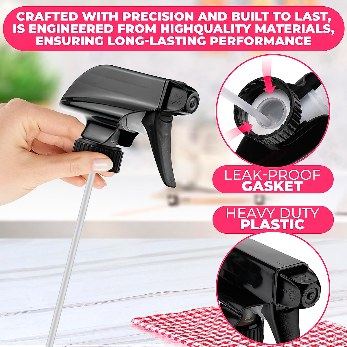 ALPENKOK 4 Pcs Spray Nozzle for Bottles - Spray Bottle Tops Replacement, Durable Plastic, Adjustable Length, 2 Spray Modes, Fits 8 Oz and 16 Oz Bottles, Good Sealable Fit for Home and Garden Use