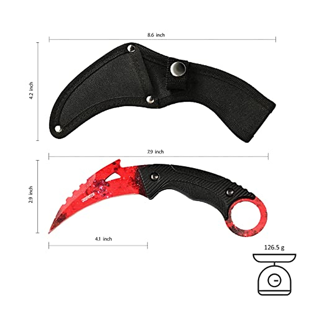 Dispatch Karambit Knife Fixed Blade Tactical Camping Tool, Outdoor Hunting Knife with Sheath and Cord, Suitable for Hiking, Adventure, Survival, Collection
