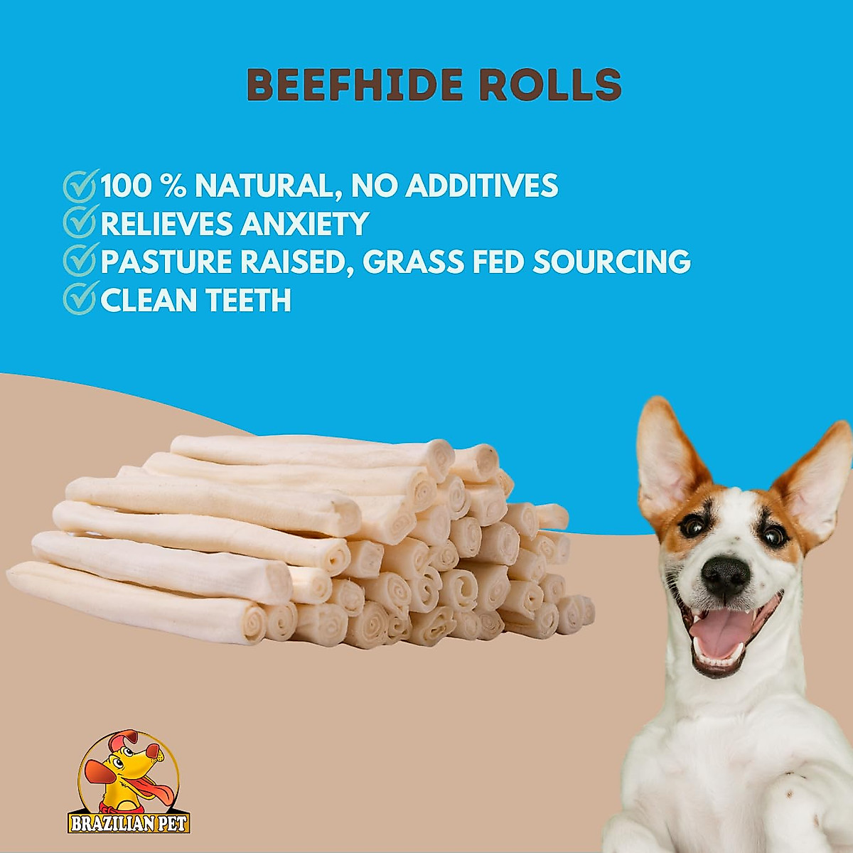 Brazilian Pet Natural Treats Rawhide Rolls Dog Chews Bones 6.5" (18 Count) for Pups and Small Dogs