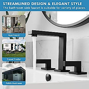 RUMOSE 8 inch Widespread Matte Black Bathroom Faucets for Sink 3 Hole Brass 2 Handle Lavatory Square Faucet Modern rv Bathroom Faucets