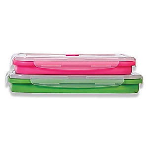 Flat Stacks Collapsible Storage Containers | Set of 2 Rectangle Silicone Food Storage Containers | BPA Free | BPS Free | Dishwasher, Freezer, and Microwave Safe | Save Space in your Container Drawer!