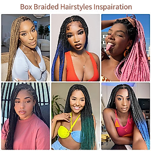 Lexqui 36'' Box Braided Wigs for Women Braided Lace Wigs Triangle Knotless Lace Front Braided Wig Human Hair Blended Full Double Lace Braided wig with Baby Hair Braid Lace Front Wig