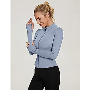 LUYAA Workout Zip Up Jackets for Women Lightweight Running Jacket Crop Tops Blue M